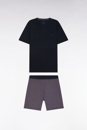 Eden Park Pyjama Court En Jersey De Coton Marine Et Bordeaux Short &Agrave; Micromotifs