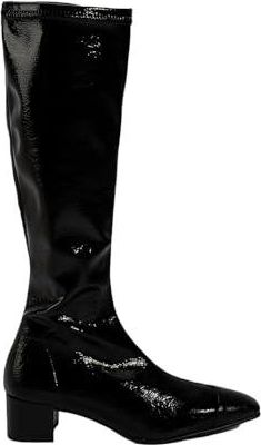 Desa Bottes Hautes pour Femme - Tige en Textile, Talon Bloc, Bout carr&eacute;, &agrave; Enfiler | Noir - 36