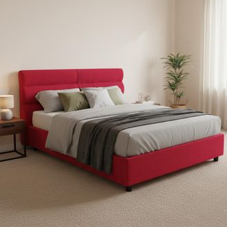 Dmora Letto Piazza E Mezza Briona, Sfoderabile, Contenitore Made In Italy, Dimensione Materasso 120x200 Cm, Rosso