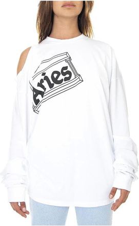 Aries Femme, Tops, Blanc, Taille: 40 FR T-Shirt &agrave; Manches Longues Ras du Cou