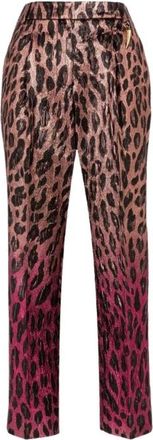 Roberto Cavalli Femme, Pantalons, Rose, Taille: 38 FR Pantalon M&eacute;tallis&eacute; Jacquard Jaguar