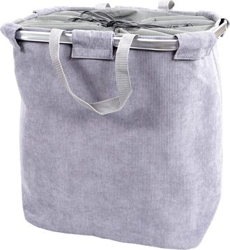 Mendler Wäschesammler HWC-C34, Laundry Wäschekorb Wäschebehälter mit Kordelzug, 2 Fächer Henkel 54x52x32cm 89l - cord grau