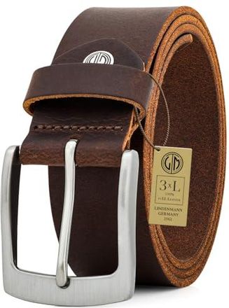 Lindenmann Mens Leather Belt/Mens Belt, full grain leather belt, buffalo leather 4mm, dark brown, Gr&ouml;&szlig;e/Size:120, Farbe/Color:marron