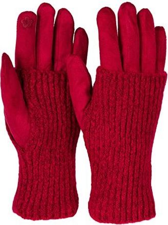 styleBREAKER Gants pour femmes en peluche avec poignets en tricot amovibles, gants dhiver chauds pour les jours glacials 09010022, couleur:Bordeaux-rouge