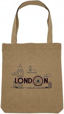 Fabulous Sac Shopping Tote Bag Aspect Lin - London Londres Angleterre Luxe Style - Sac de Courses Toile Epaisse 360g Beige Naturel Cabas Port&eacute; Epaule Solide Im