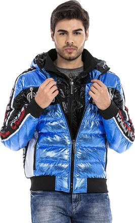 Cipo & Baxx Herren Winterjacke Steppjacke Glänzend Kapuze Jacke CJ270 Blau XL