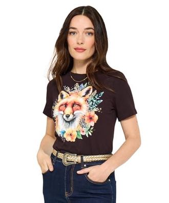 Joe Browns T-Shirt Graphique &agrave; Manches Courtes et col Rond pour Femme - Motif Renard dautomne - Noir - 38