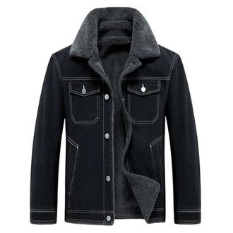 Generic Veste Streetwear en denim polaire chaude à simple boutonnage avec poches multiples pour les voyages quotidiens, Noir, XXL