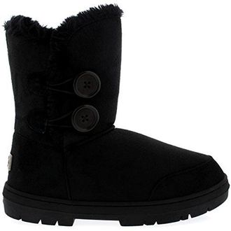 Holly Femmes Fourr&eacute; Bottes De Neige Deux Bouton - Noir - 37