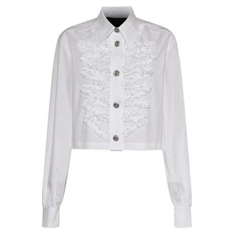 John Richmond Cropped Shirt mit dekorativen R&uuml;schen - - Blouses & Shirts - Damen - Wei&szlig; - XL