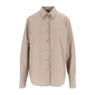 Fabiana Filippi Hemdkragen aus Popeline mit Diamantfaden- T&uuml;lldetail - - Blouses & Shirts - Damen - Braun - S