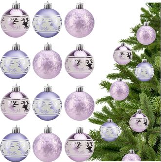 Com-Four 12x Weihnachtskugeln, Christbaumkugeln 6 cm - bruchsicher aus Kunststoff für Weihnachten, Baumschmuck für den Christbaum mit Anhänger