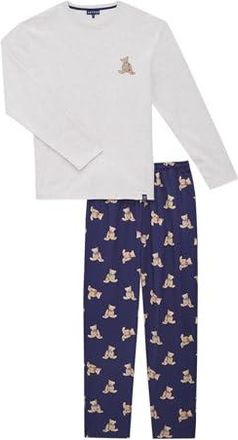 Arthur Pyjama Homme, Ensemble Manches Longues et Pantalon - 100% Coton Bio Chaud et Doux pour lhiver - Motif Nounours Fantaisie Beige - Taille L