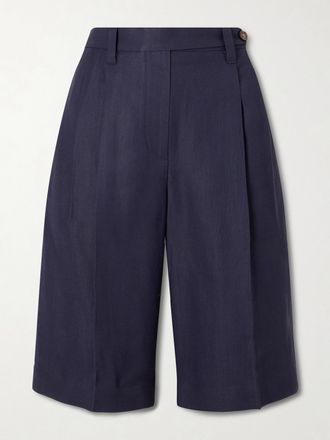 Brunello Cucinelli Short En Serge &Agrave; Plis Et &Agrave; Ornements - Bleu