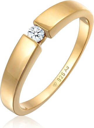 Elli Ringe - Ring Klassisch Bandring Diamant 0.06 ct. 925 Silbe - Gr. 52 MM - in Gold - für Damen