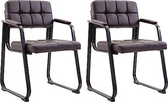Clp Lot De 2 Chaises Canada en Similicuir I Si&egrave;ges avec Pi&egrave;tement en M&eacute;tal Noir I Accoudoirs Et Dossier Ajour&eacute;, Couleur:Marron