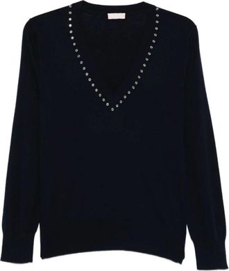 Liu Jo Femme, Pulls, Bleu, Taille: 40 FR Pull &agrave; col en V