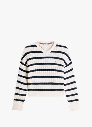 Tommy Hilfiger Pull &agrave; col V torsad&eacute; en coton