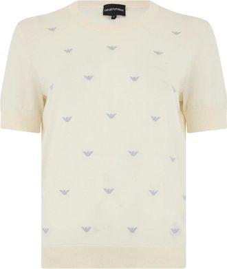 Emporio Armani Femme, Pulls, Beige, Taille: 38 FR Pull avec broderie int&eacute;grale de micro-aigles