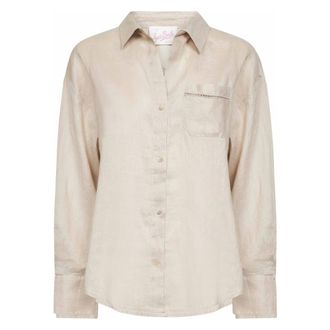 MC2 Saint Barth Femme, Blouses et Chemises, Beige, Taille: 42 FR Linen sb holed 11 emb