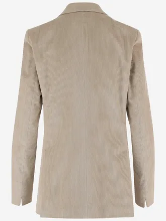 Lardini Womens Double-Breasted Ivory Cotton Blend Jacket