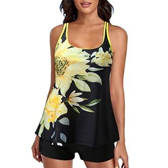 Generic Tankini pour femme - Maillot de bain deux pi&egrave;ces push-up - Taille haute - Grande taille - S&eacute;chage rapide - V&ecirc;tements de natation d&eacute;t&eacute;, jaune, XXL