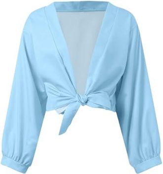 Generic Robes boh&egrave;me 2026 pour femmes, cardigan d&eacute;t&eacute; tendance d&eacute;grad&eacute; &agrave; manches longues ouvert sur le devant, cardigan l&eacute;ger &agrave; nouer, bleu clair, XXL