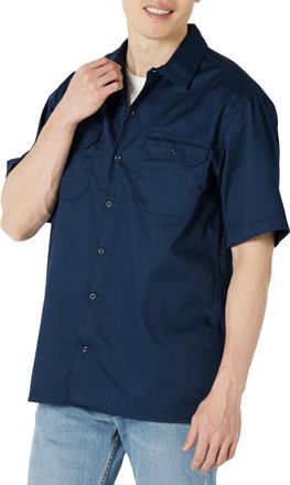 Amazon Essentials Herren Fleckenresistentes und knitterfestes Arbeitshemd mit kurzen Ärmeln, Marineblau, XXL