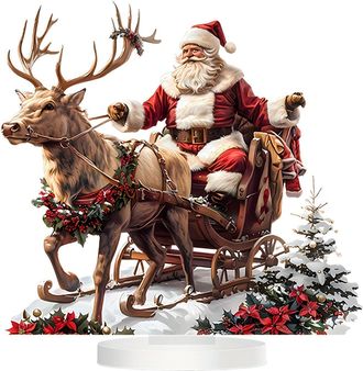 Generic Statue von Sleigh Santa Claus Hirsch - Figur Sleigh Rentier 14 x 15 cm, Ornament aus Acryl 2D | Miniatur-B&uuml;rodekoration zur festlichen Weihnachtskolle