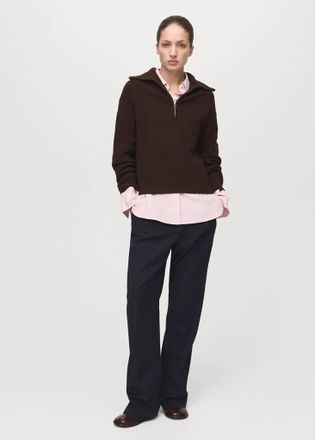 Mango Pullover mit kontrastierendem Kragen und Rei&szlig;verschluss schokolade - Damen - XS - MANGO