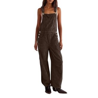 Generic Salopette ample en velours c&ocirc;tel&eacute; pour femme, combinaison d&eacute;contract&eacute;e &agrave; bretelles r&eacute;glables avec poches, marron, XL