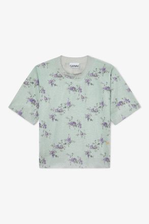 Ganni T-Shirt mit Metallic-Print - Gr&ouml;&szlig;e XS Iced Aqua