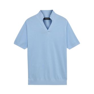 Brooks Brothers Piqu&eacute;-Strickpolo mit offenem Kragen - - Knitwear - Herren - Blau - M
