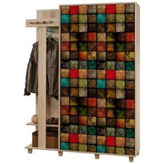Dmora Dmora - Eingangsm&ouml;bel Terpsi, Moderner Eingang, Wandgarderobe, Multifunktions-Aufbewahrungskonsole, 135x36h194 cm, Eiche und Multicolor, mit