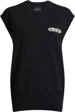 Simone Rocha Pull sans manches col V en laine vierge m&eacute;lang&eacute;e