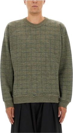 Maison Margiela Homme, Pulls, Vert, Taille: L Checked Crewneck Sweater
