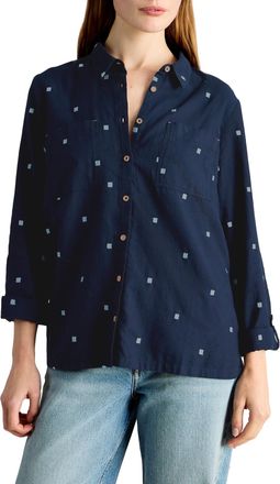 White Stuff Sophie Bio-Baumwollhemd - Normale Passform, Baumwollgewebe mit Knopfverschluss - Dunkelblau - Größe 46