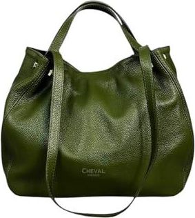 Cheval Firenze Sac à main Alpha, cuir véritable fabriqué en Italie, vert militaire