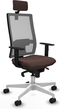 Piqueras y Crespo Arbeitsstuhl mit 1D-Armen, h&ouml;henverstellbare Lendenwirbelst&uuml;tze und h&ouml;henverstellbares Kopfteil und Neigungsverstellung, Grau/Dunkelbraun