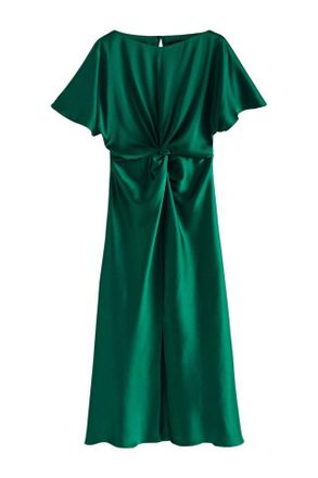 Next Midikleid Kurzärmeliges Midikleid aus strukturiertem Satin (1-tlg)