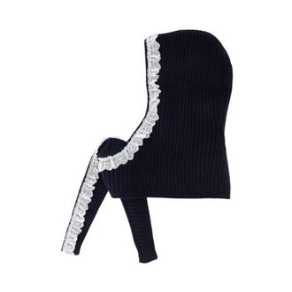 Ganni Kompakte Balaclava aus Wolle mit Spitze - - Accessories - Damen - Schwarzk - ONE SIZE
