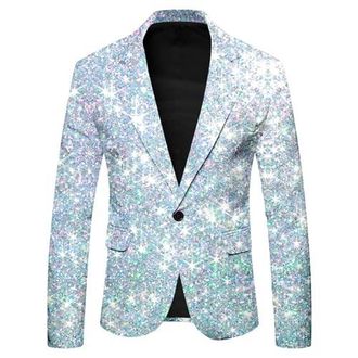 Generic Veste pour homme - Aspect &agrave; paillettes imprim&eacute; - Effet scintillant - Veste de costume pour carnaval, f&ecirc;te - Coupe ajust&eacute;e - Blazer pour spectacle - Co