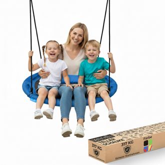 SereneLife Netschaukel, Tellerschaukel bis 320Kg - H&ouml;henverstellbare H&auml;ngeschaukel mit 101cm Durchmesser, Kissen & Aufh&auml;ngeset, f&uuml;r Drinnen/Drau&szlig;en, Familienscha
