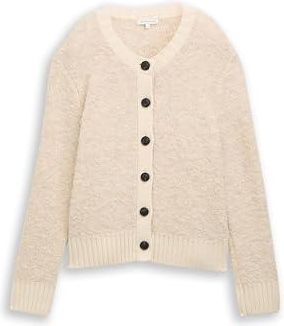 Tom Tailor 1049149 Cardigan boucl&eacute; pour Femme avec teneur en Laine (1 pi&egrave;ce), 36844 - Sable Stone Beige m&eacute;lang&eacute;, XS
