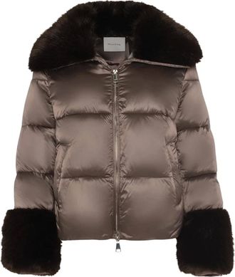 Manila Grace Doudoune courte satin&eacute;e avec fausse fourrure - Femme - Vestes - Brun - Taille: 38 FR