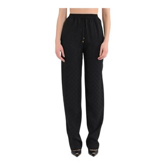 Elisabetta Franchi Satin Jacquard Hose mit Elastischem Bund - - Trousers - Damen - Schwarzk - M