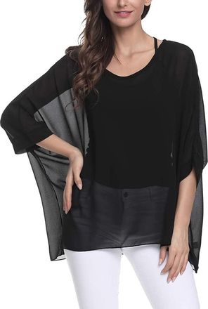 Minetom Damen Sommer Chiffon Bluse Strand Beil&auml;ufige T Shirt Lose Hemd Oversize Oberteile Tuniken Tops Strandponcho Bikini Cover Up Stil 13 Einheitsgr&ouml;&szlig;e