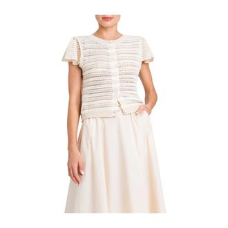 Twinset Femme, Pulls, Rose, Taille: 36 FR Pull Blanc Floral avec Boutons