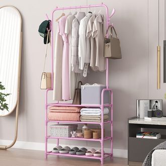 Generic Garderobenständer, Kleiderständer mit Schuhhaken, Metallregal für Schlafzimmer B, 60 * 26 * 160CM