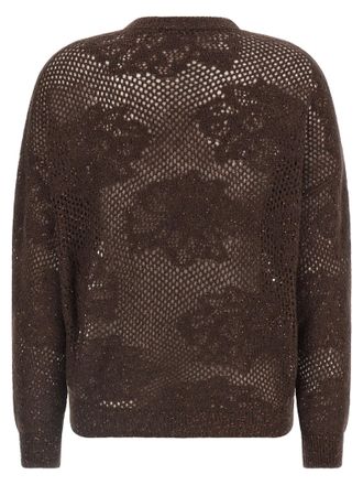 Brunello Cucinelli Perforated Floral Lace Sweater - Brown